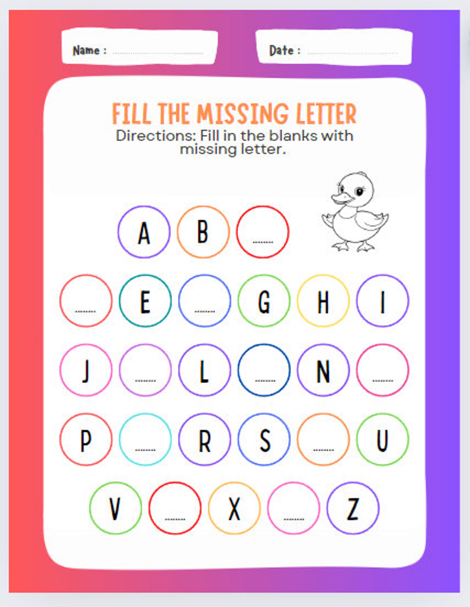 Printable Missing Letter Activity, English US Language Learning ...