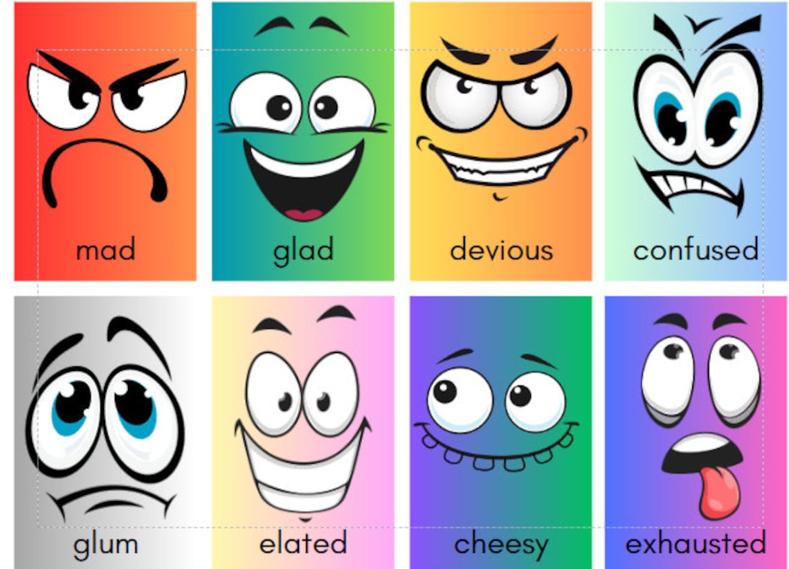 Printable Emotions Flash Cards Digital Download, Facial Expressions ...