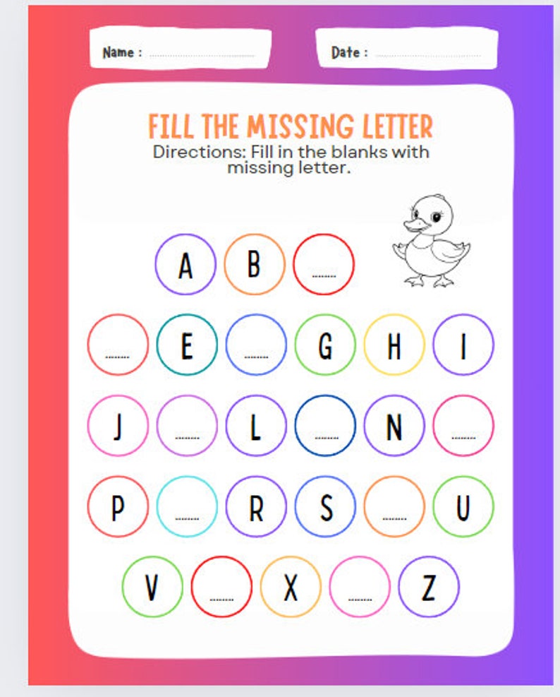 Printable Missing Letter Activity, English US Language Learning ...