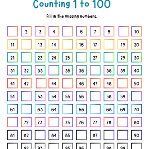 Educational 1 to 100 Counting Worksheet - Missing Numbers Practice - Etsy