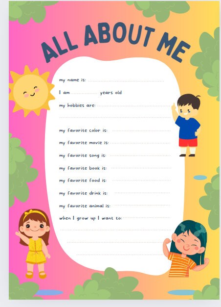 Printable All About Me Poster 16x 20, Personalized Introduction Wall ...