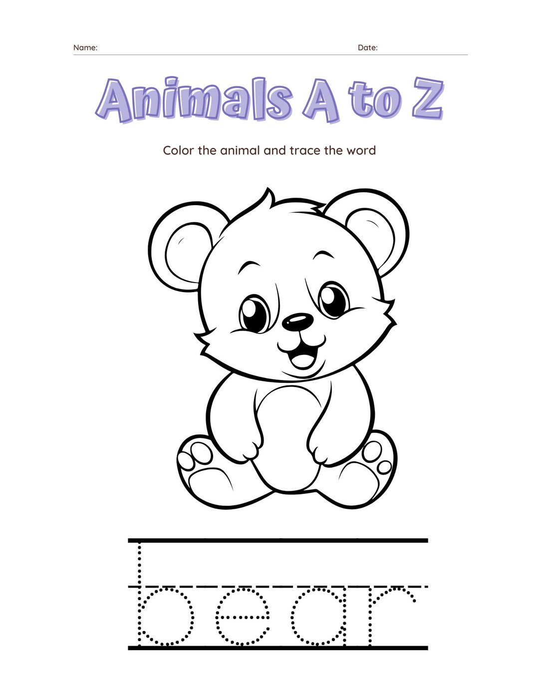 ABC Animals Coloring Page Worksheet - Etsy