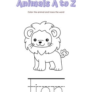 ABC Animals Coloring Page Worksheet - Etsy