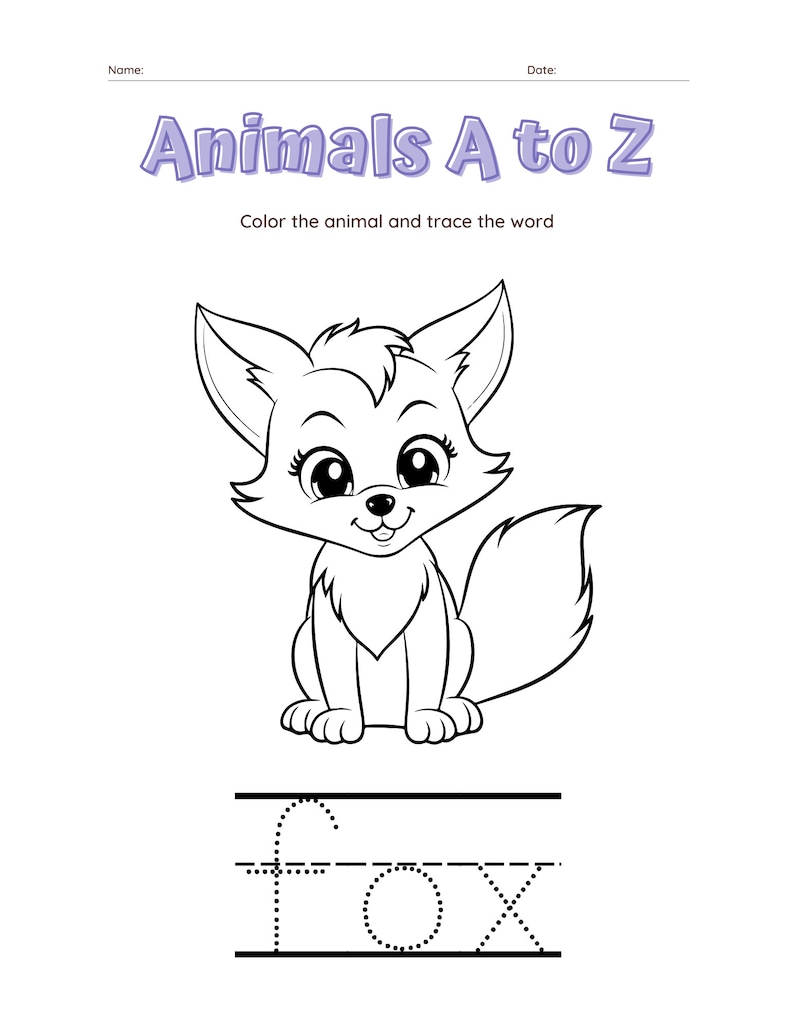 ABC Animals Coloring Page Worksheet - Etsy