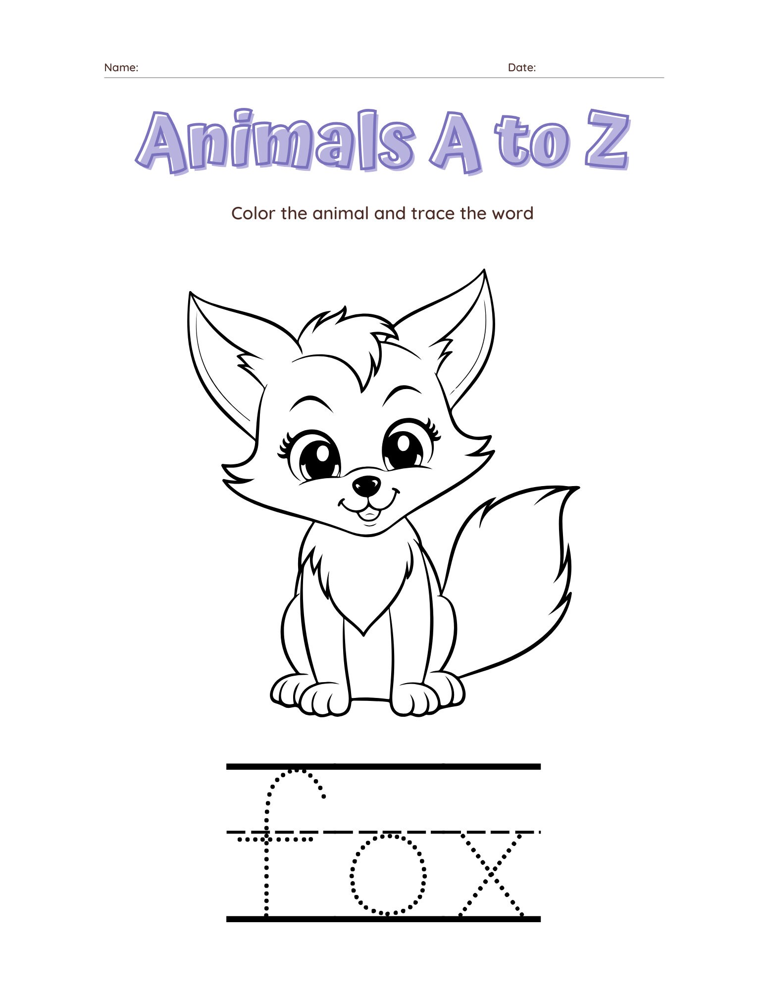 ABC Animals Coloring Page Worksheet - Etsy