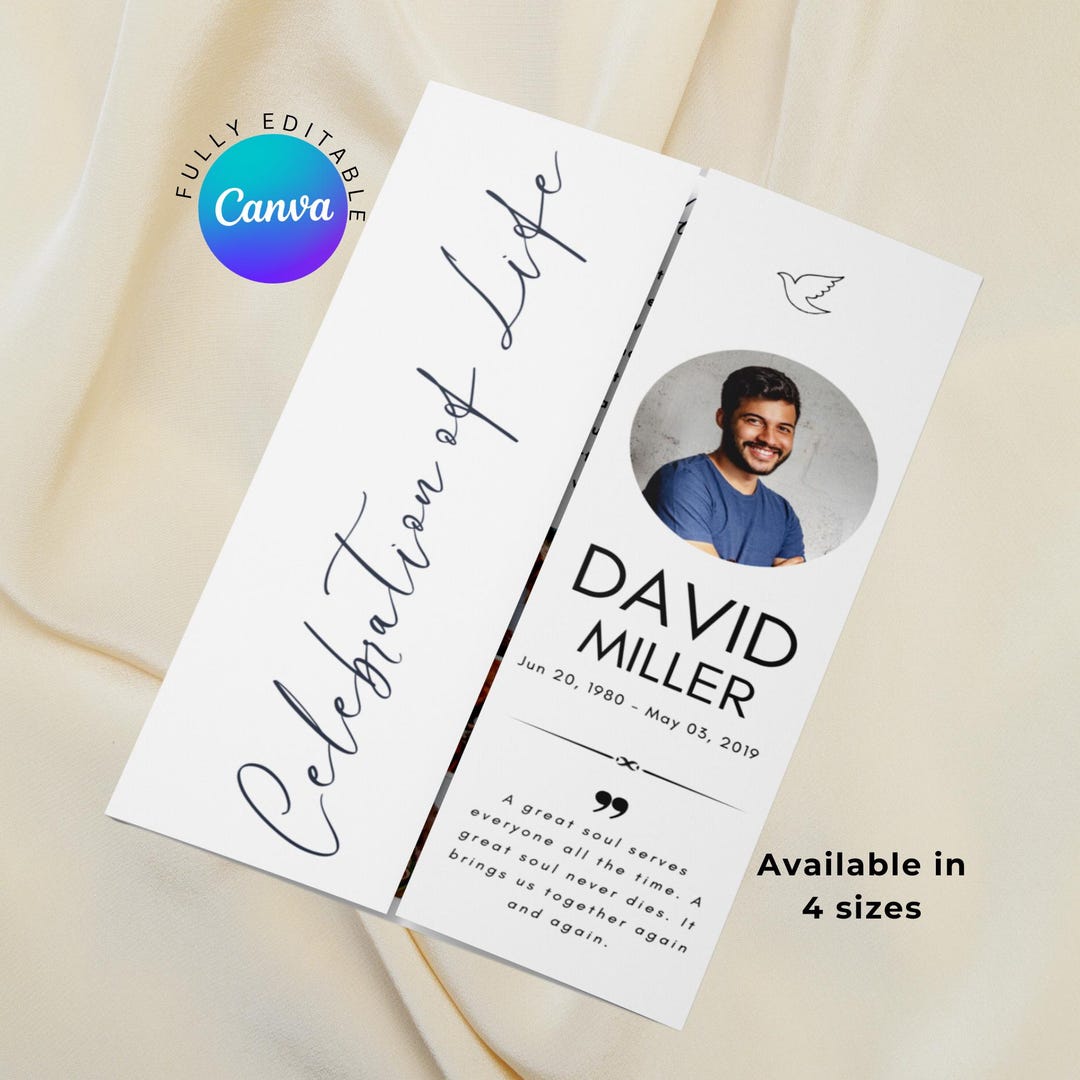 Minimalist Gatefold Funeral Program Canva Template Modern Memorial ...