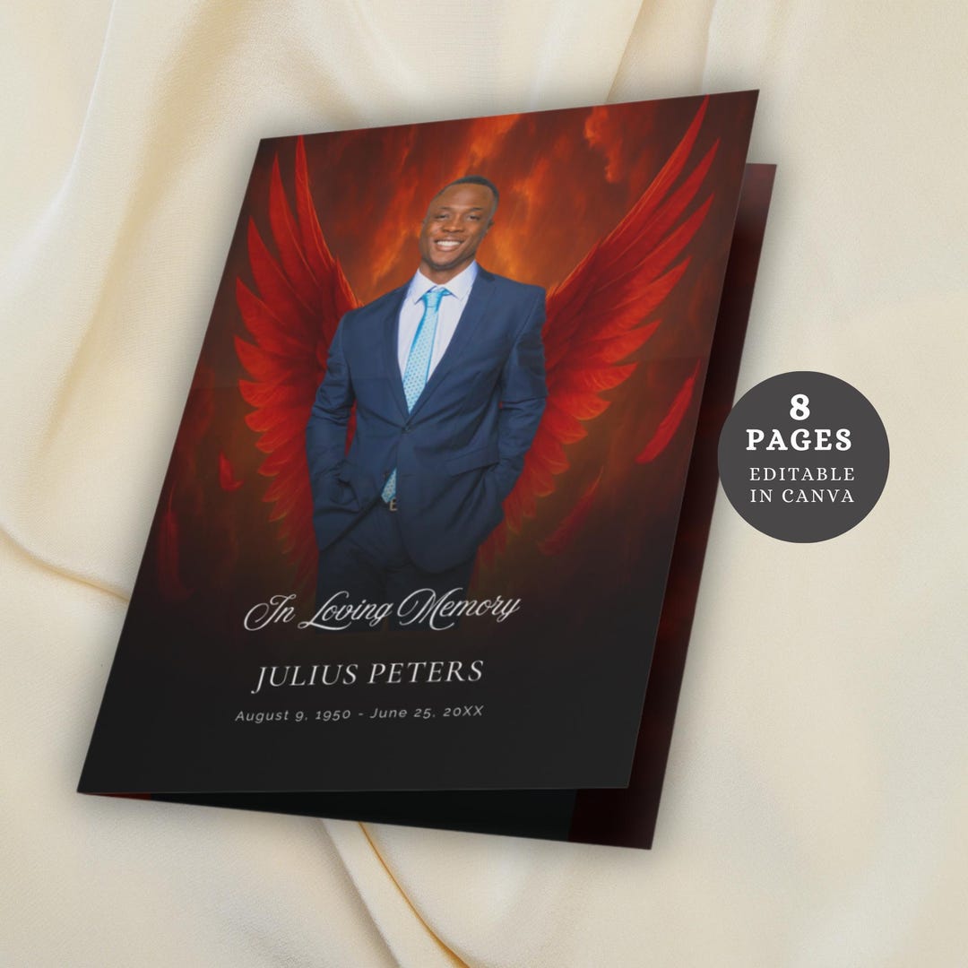 Red Obituary Canva Template for Men, Editable Funeral Program for ...