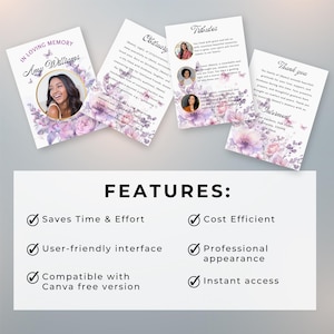 Purple Butterfly Obituary Template for Woman Funeral Program Canva ...