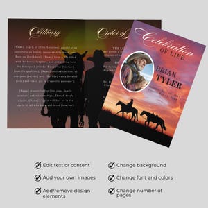 Cowboy Funeral Program Template Editable Memorial Service Program Horse ...