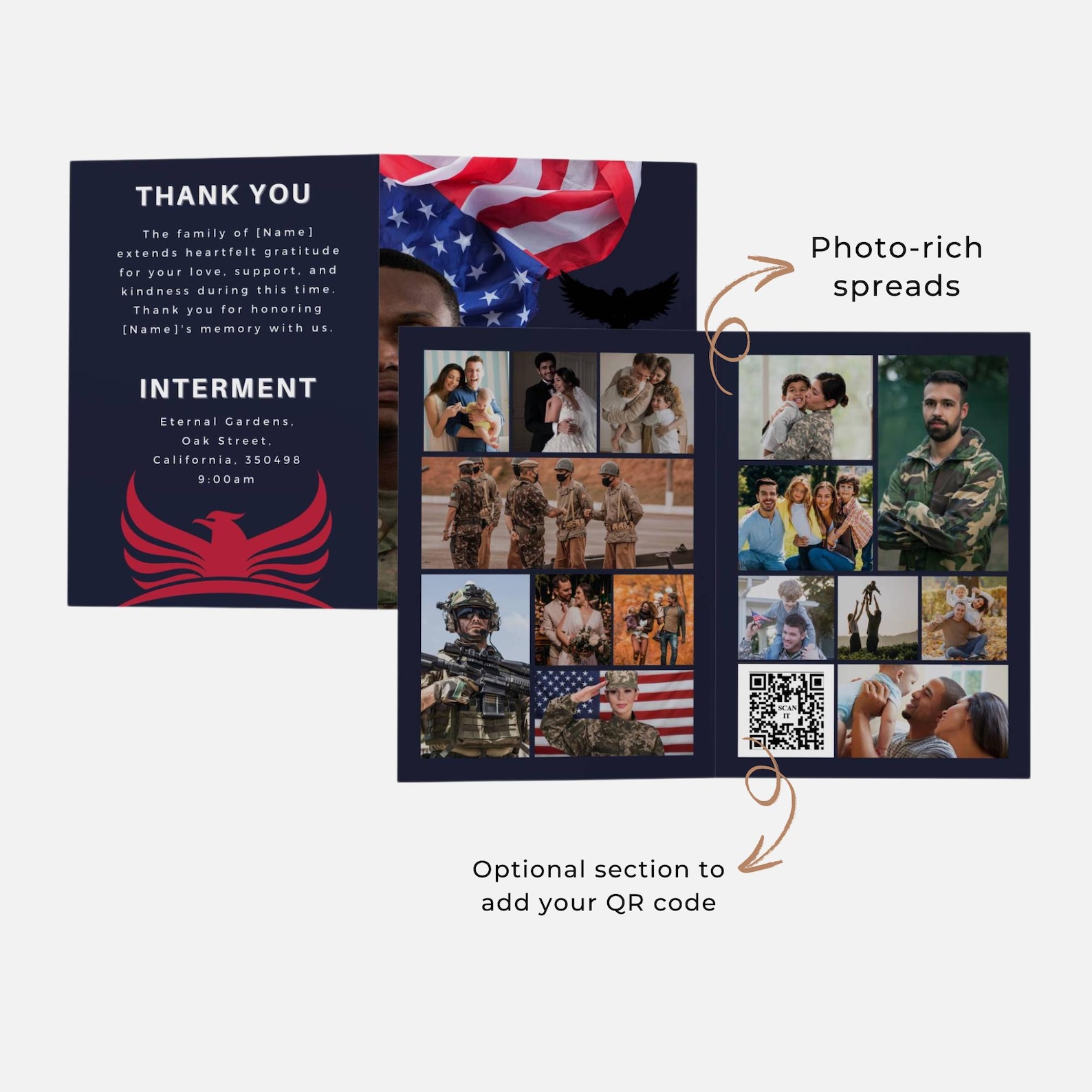 Military Funeral Program Canva Template Patriotic Memorial Service Army ...