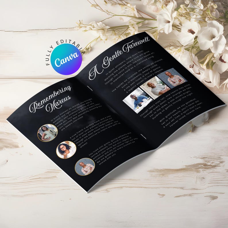 Elegant Funeral Program Canva Template Black Clouds Memorial Service ...