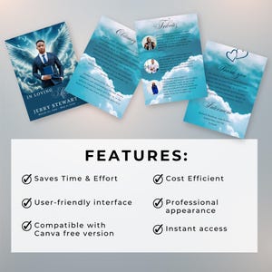 Heavenly Funeral Program Canva Template Editable Blue Memorial Service ...