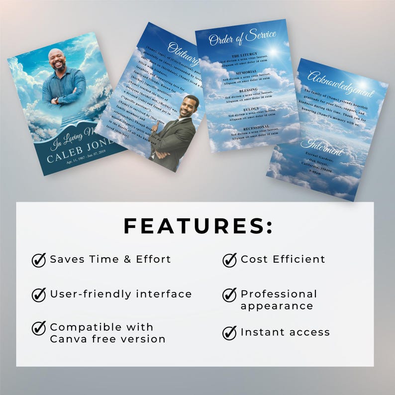 Stairway Funeral Program Template Canva Template Heavenly Memorial ...