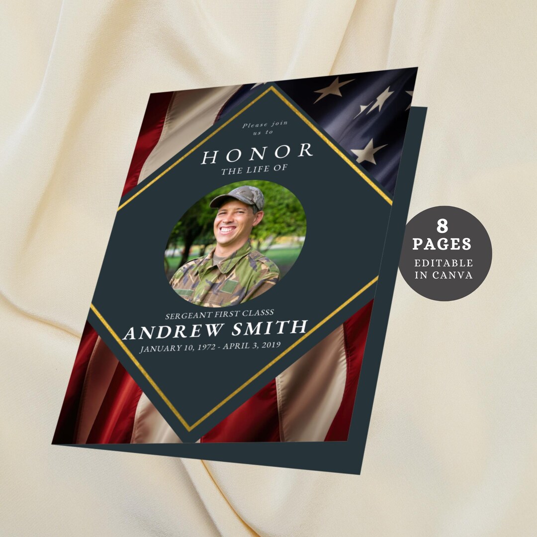 Military Funeral Program Canva Template Editable Memorial Keepsake ...