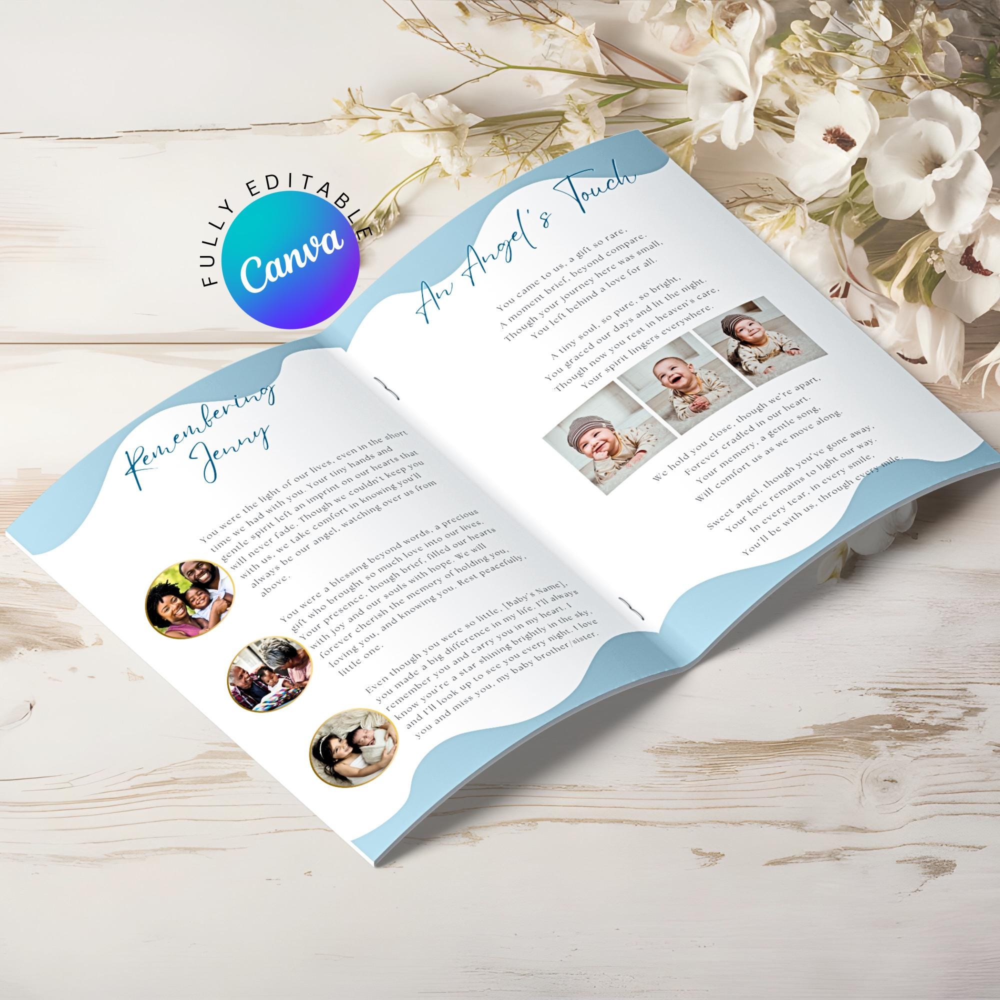 Blue Clouds Funeral Program Canva Template for Baby Boy Editable Child ...