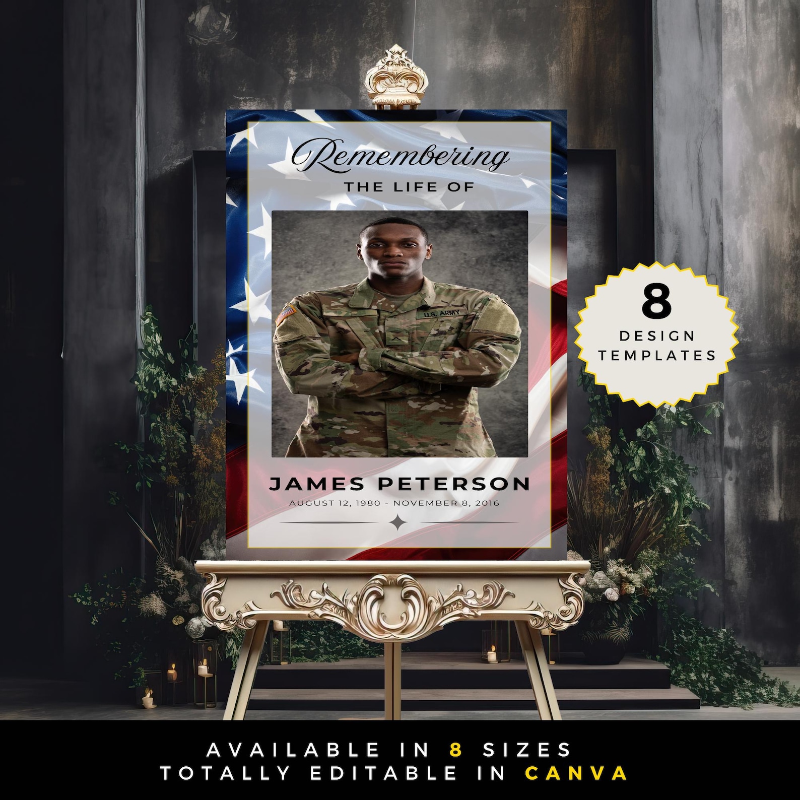 Military Veteran Canva Funeral Memorial Welcome Sign, Army Funeral ...