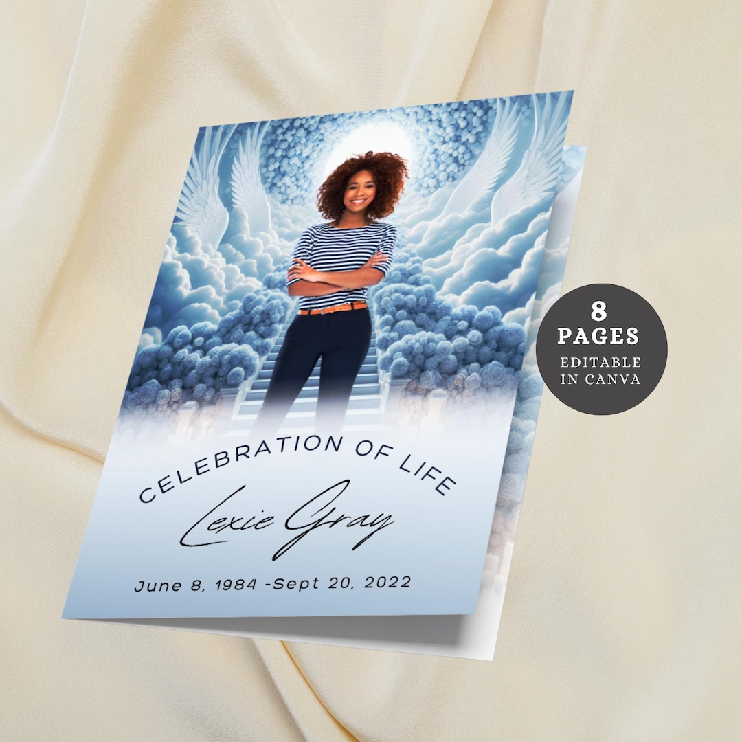 Heavenly Blue Funeral Program Template, Editable Obituary (digital ...