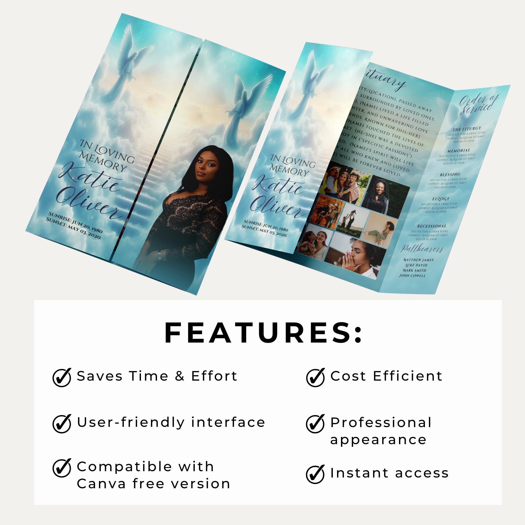 Heaven Memorial Stairway Gatefold Funeral Program Canva Template ...