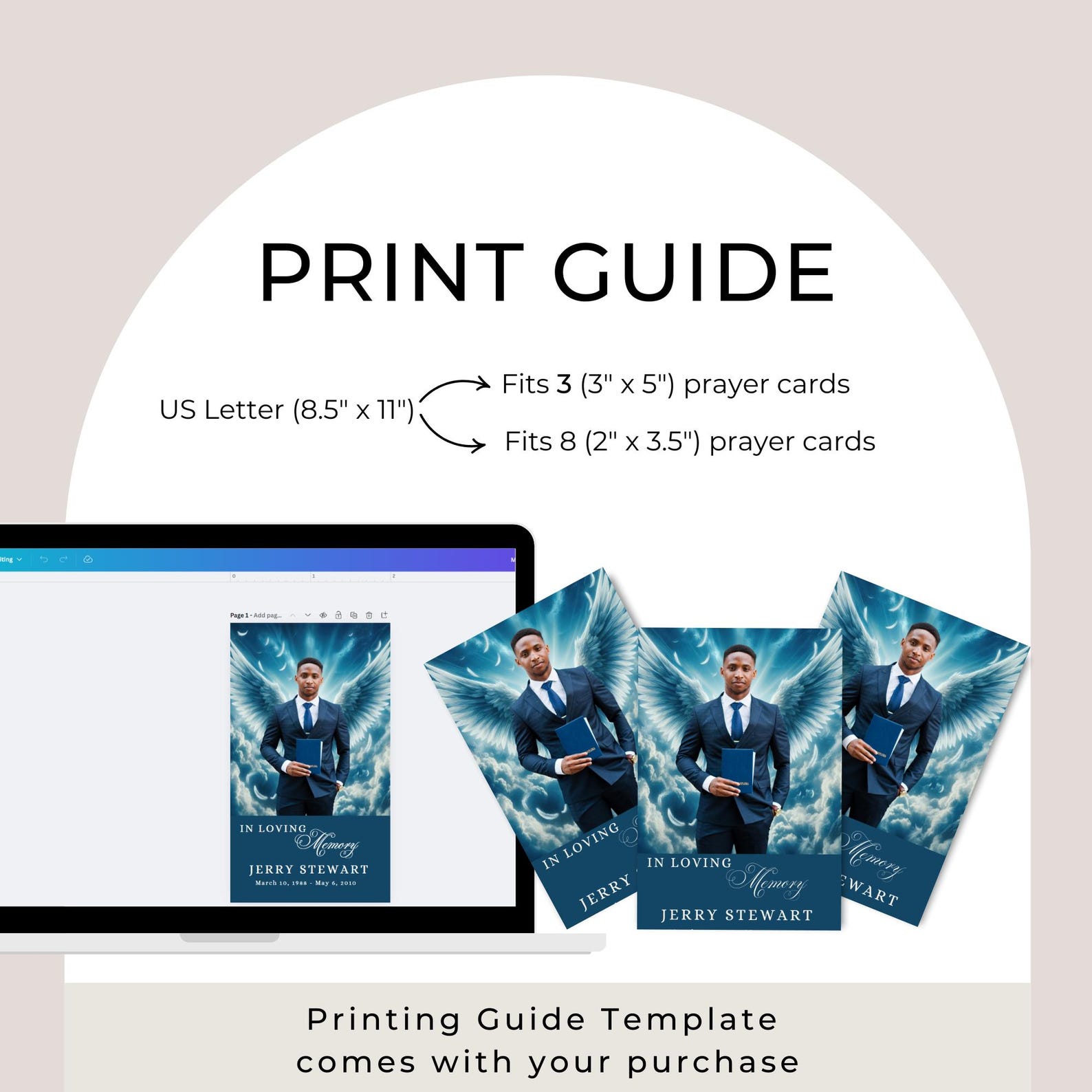 Heavenly Funeral Prayer Cards Printable, Obituary Card for Memorial ...