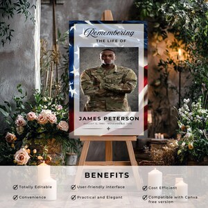 Military Veteran Canva Funeral Memorial Welcome Sign, Army Funeral ...