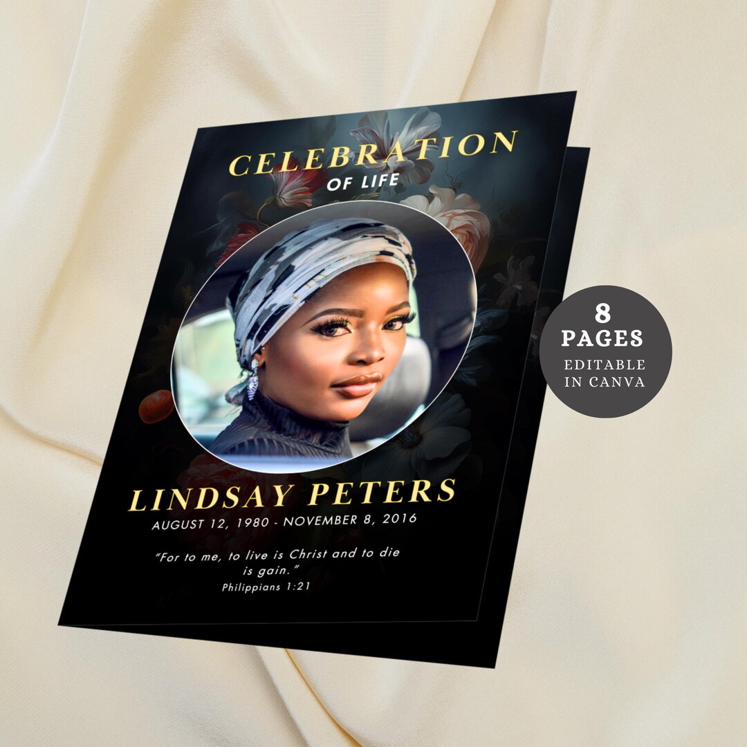 Moody Floral Funeral Program Template, Celebration of Life (canva ...