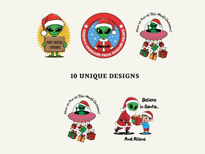 Funny Christmas PNG Quirky Alien PNG Bundle Festive Holiday Designs ...