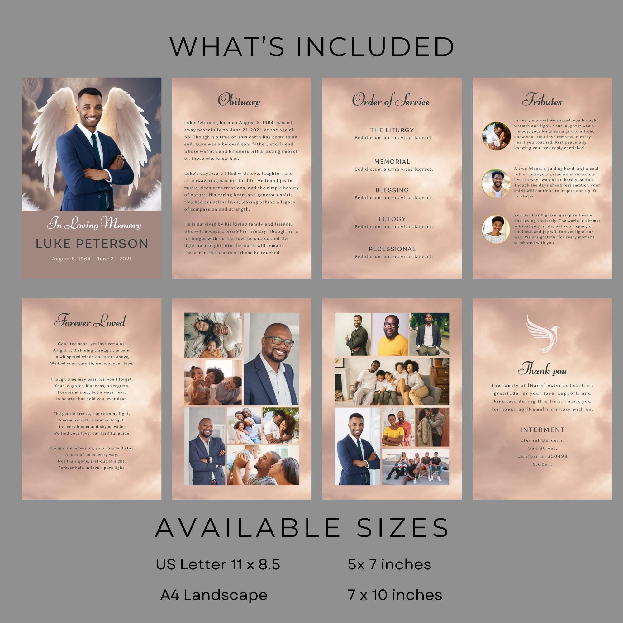 Angel Wings Funeral Program Template Canva, Celebration of Life ...