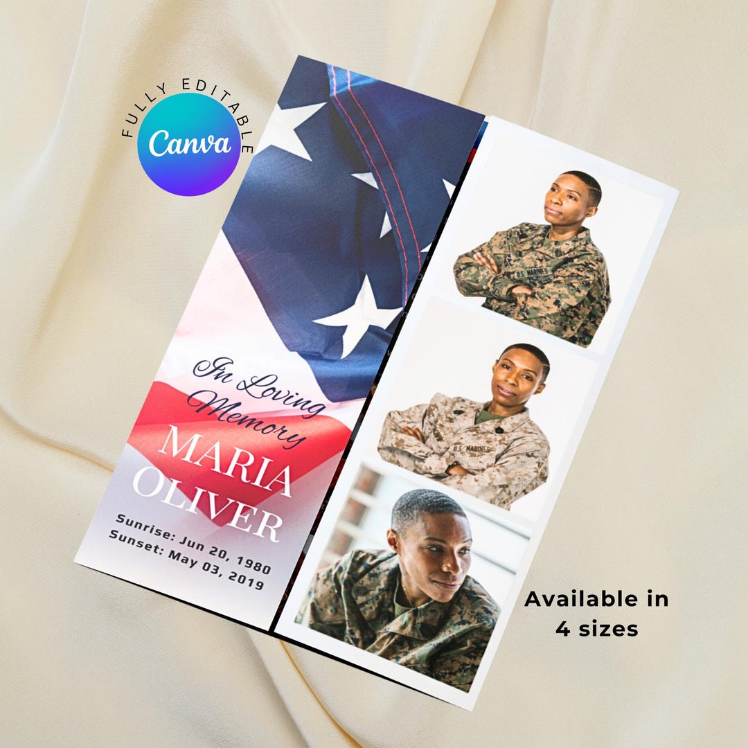 Military Veteran Funeral Program Canva Template Gatefold Patriotic ...
