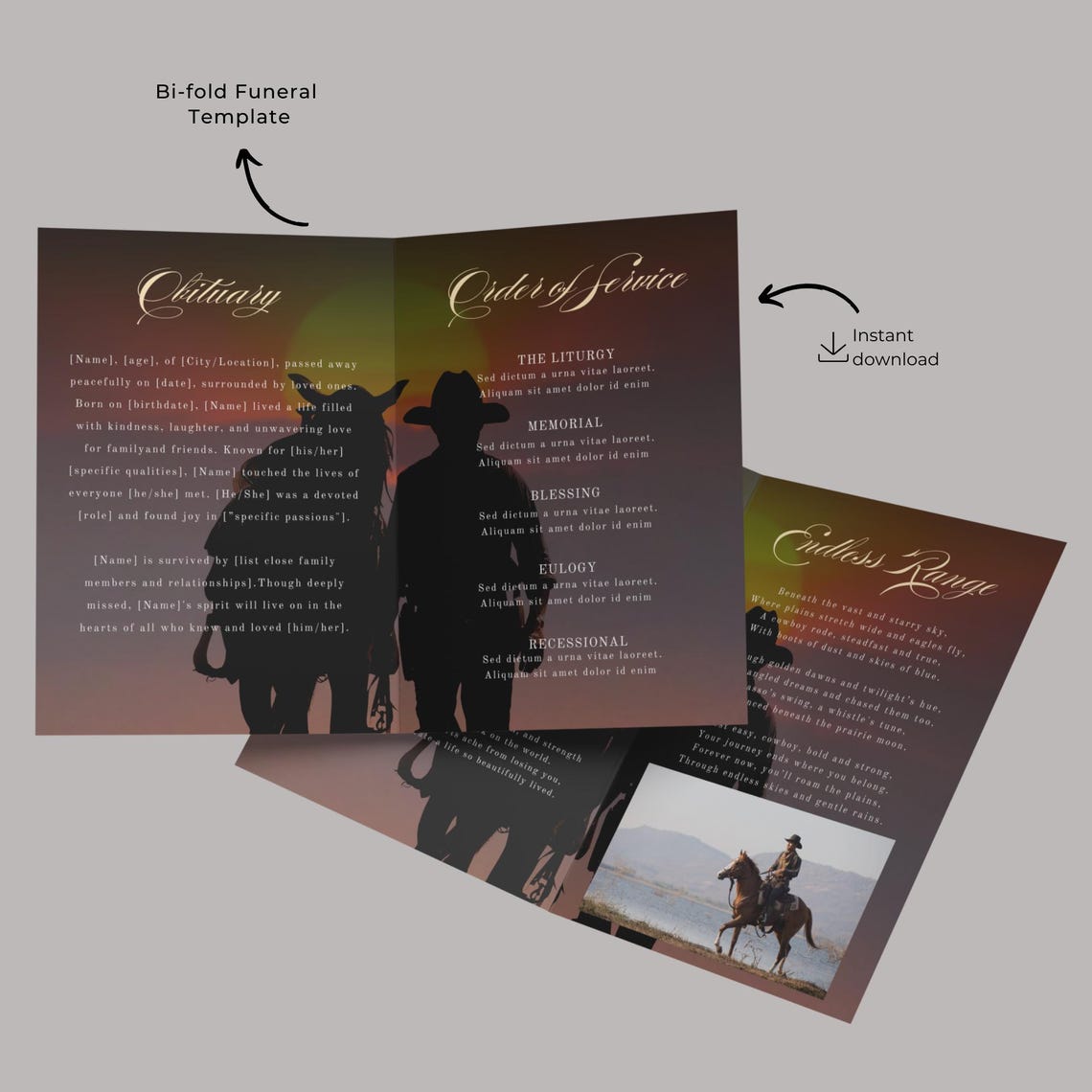 Cowboy Funeral Program Template Editable Memorial Service Program Horse ...