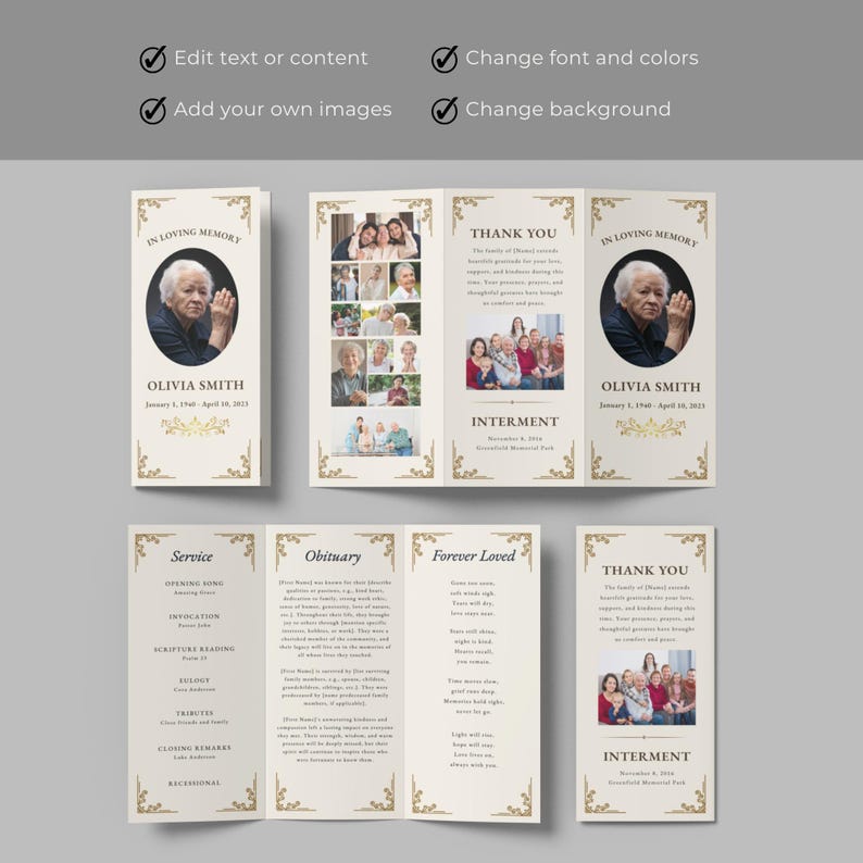 Vintage Funeral Program Template, Trifold Obituary, Celebration of Life ...