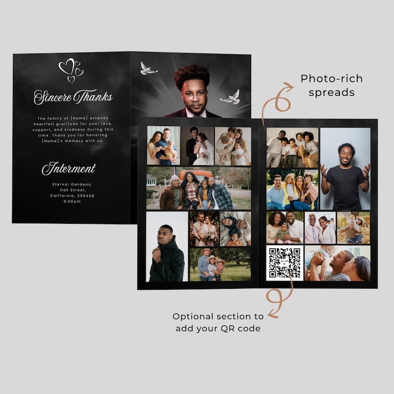 Elegant Funeral Program Canva Template Black Clouds Memorial Service ...
