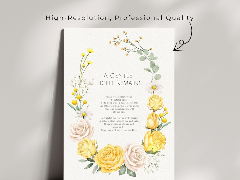 Floral Funeral Poem Card Printable, Memorial Poem for Celebration of ...