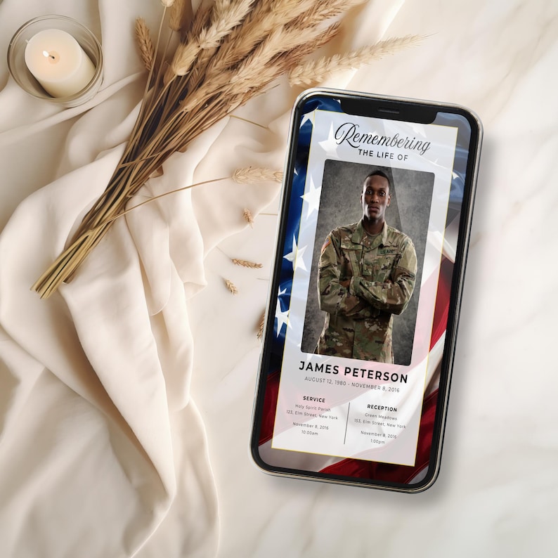Military Veteran Funeral Invitation Digital Editable Canva Funeral ...