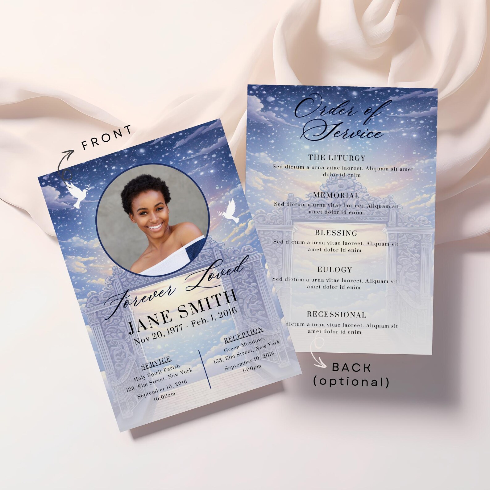 Heavenly Gate Digital Funeral Invitation, Editable Funeral Evite Canva ...