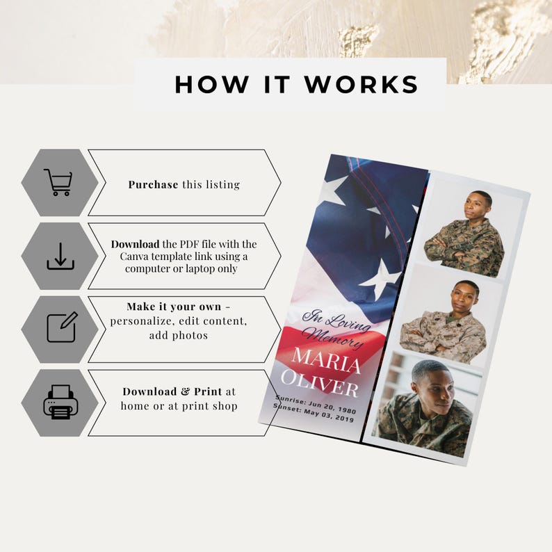 Military Veteran Funeral Program Canva Template Gatefold Patriotic ...