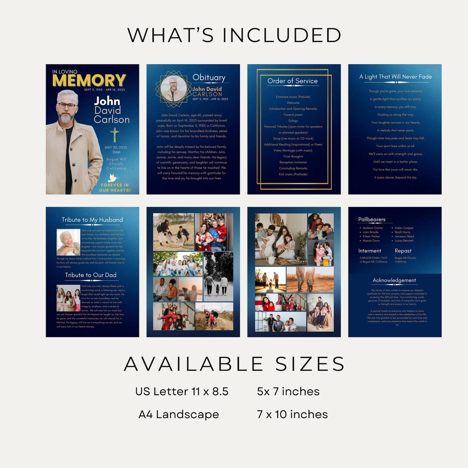 Blue Funeral Program Template: Editable Celebration of Life (canva) - Etsy