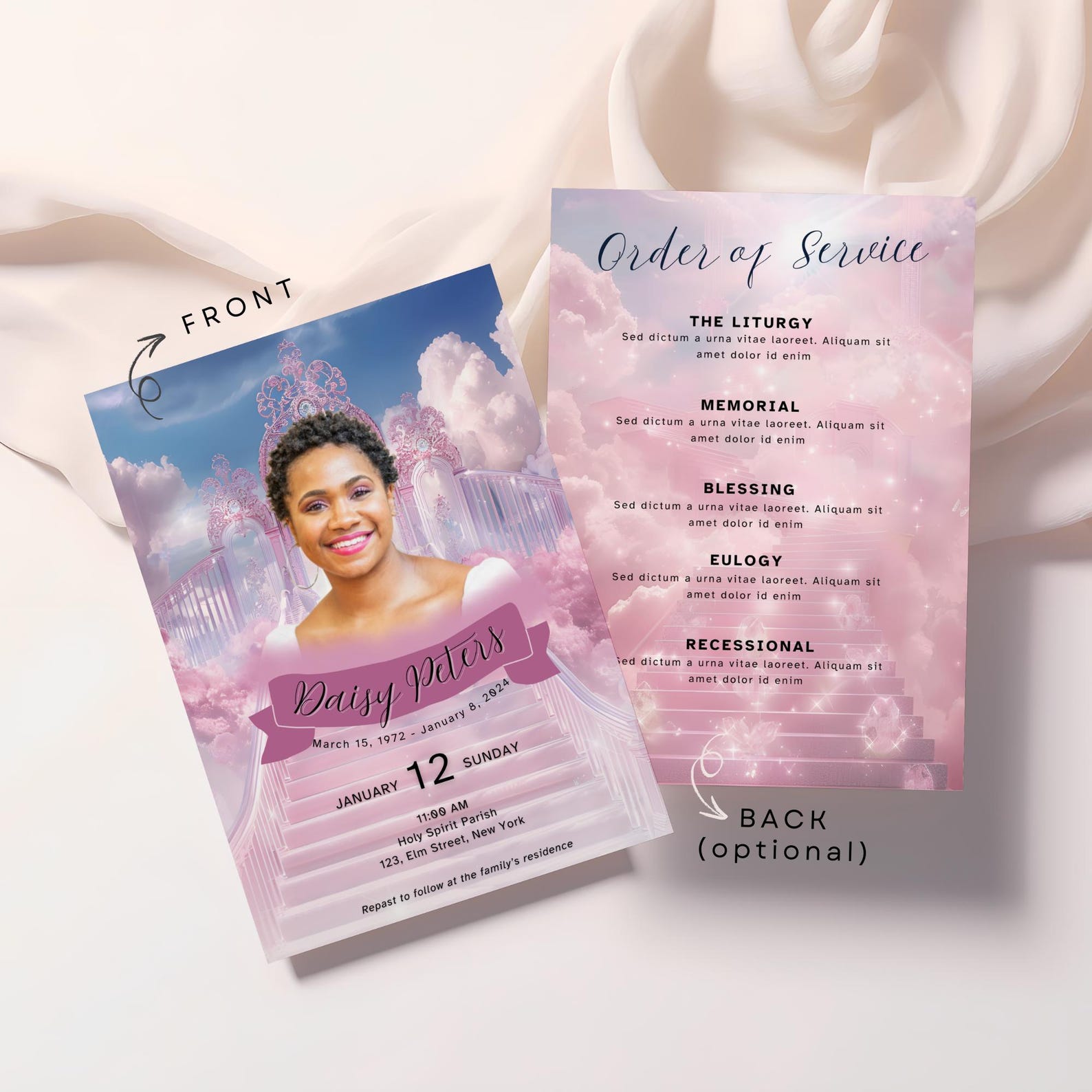 Pink Heavenly Gate Funeral Invitation, Digital Memorial Evite ...