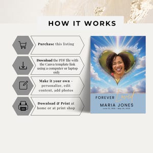 Clouds Funeral Program Template Canva Memorial Service Editable Church ...