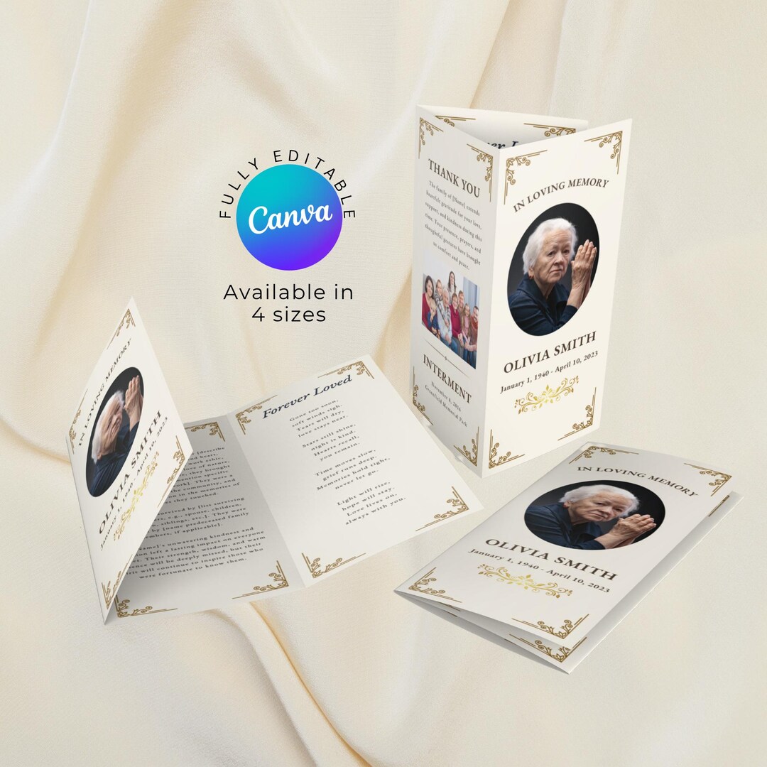 Vintage Funeral Program Template, Trifold Obituary, Celebration of Life ...
