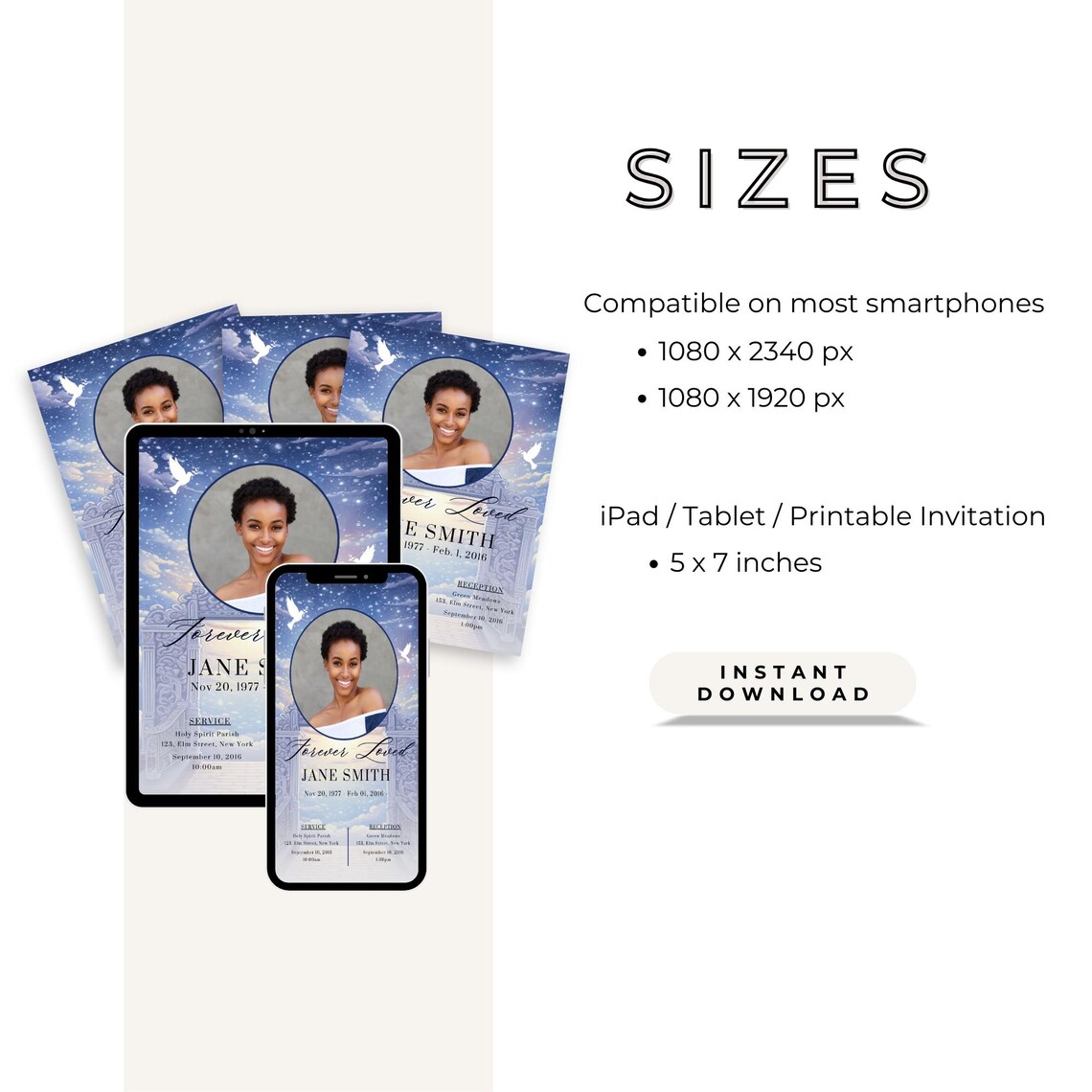 Heavenly Gate Digital Funeral Invitation, Editable Funeral Evite Canva ...