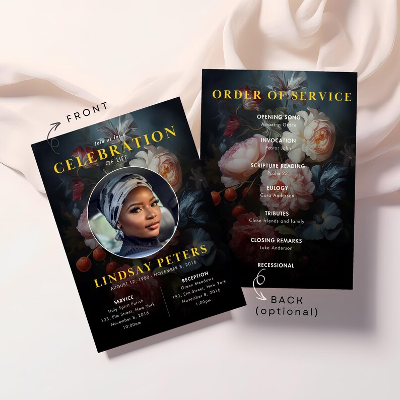 Moody Floral Funeral Announcement Evite Template, Digital Funeral ...