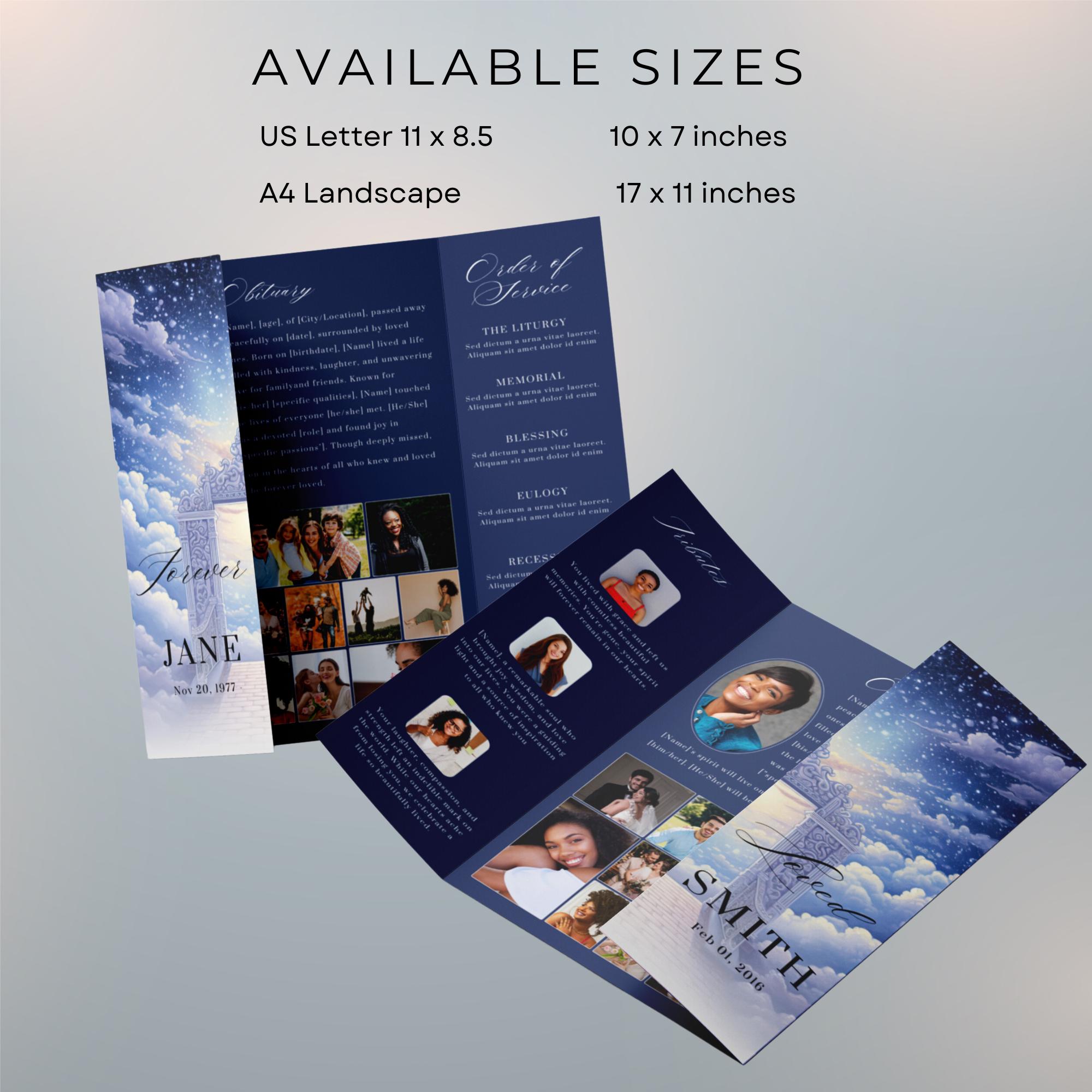 Heavenly Gate Fold Funeral Program Template Editable Canva Template