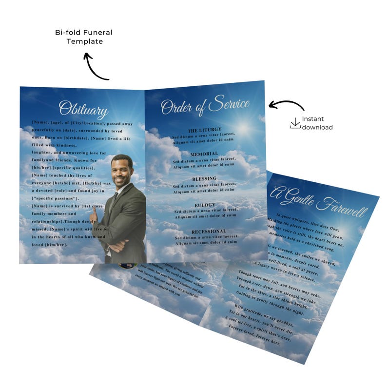 Stairway Funeral Program Template Canva Template Heavenly Memorial ...