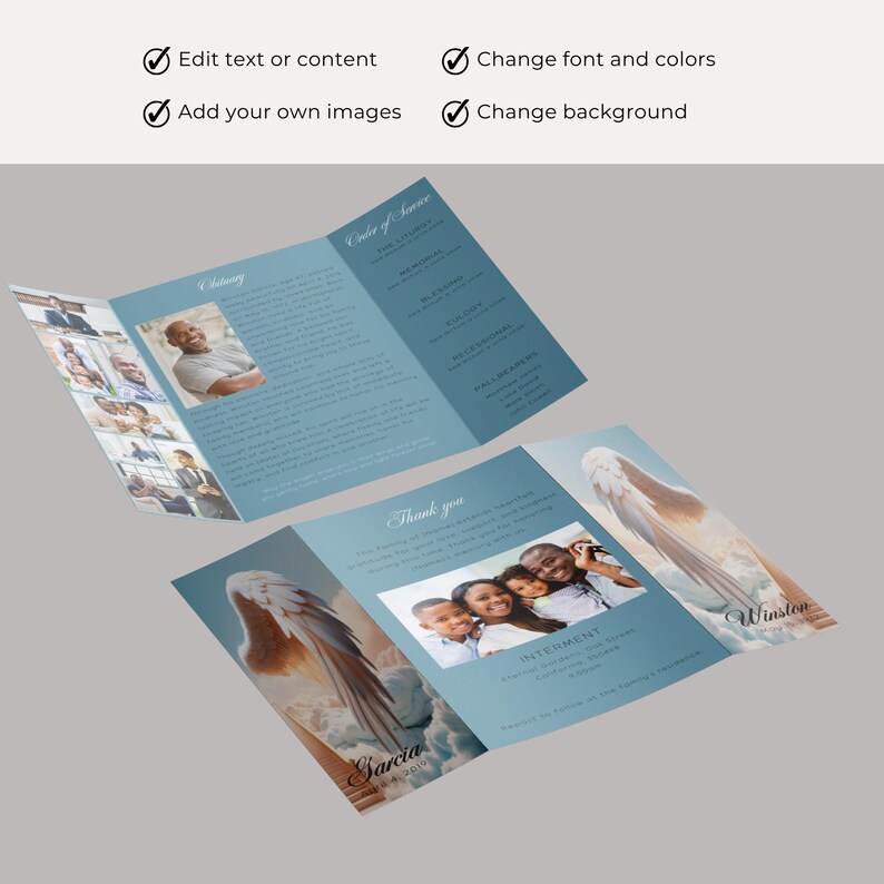 Gatefold Funeral Program Template Editable in Canva, Stairway ...
