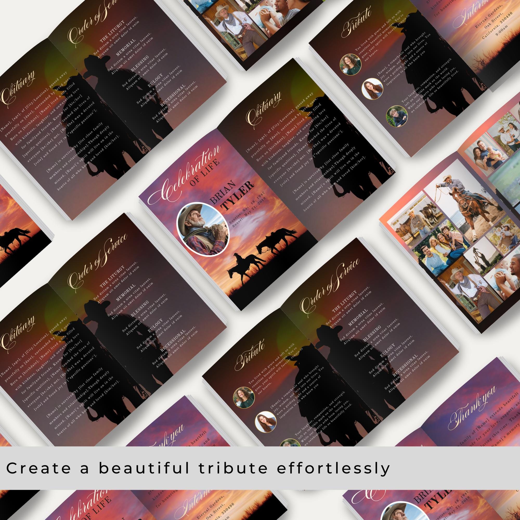 Cowboy Funeral Program Template Editable Memorial Service Program Horse ...