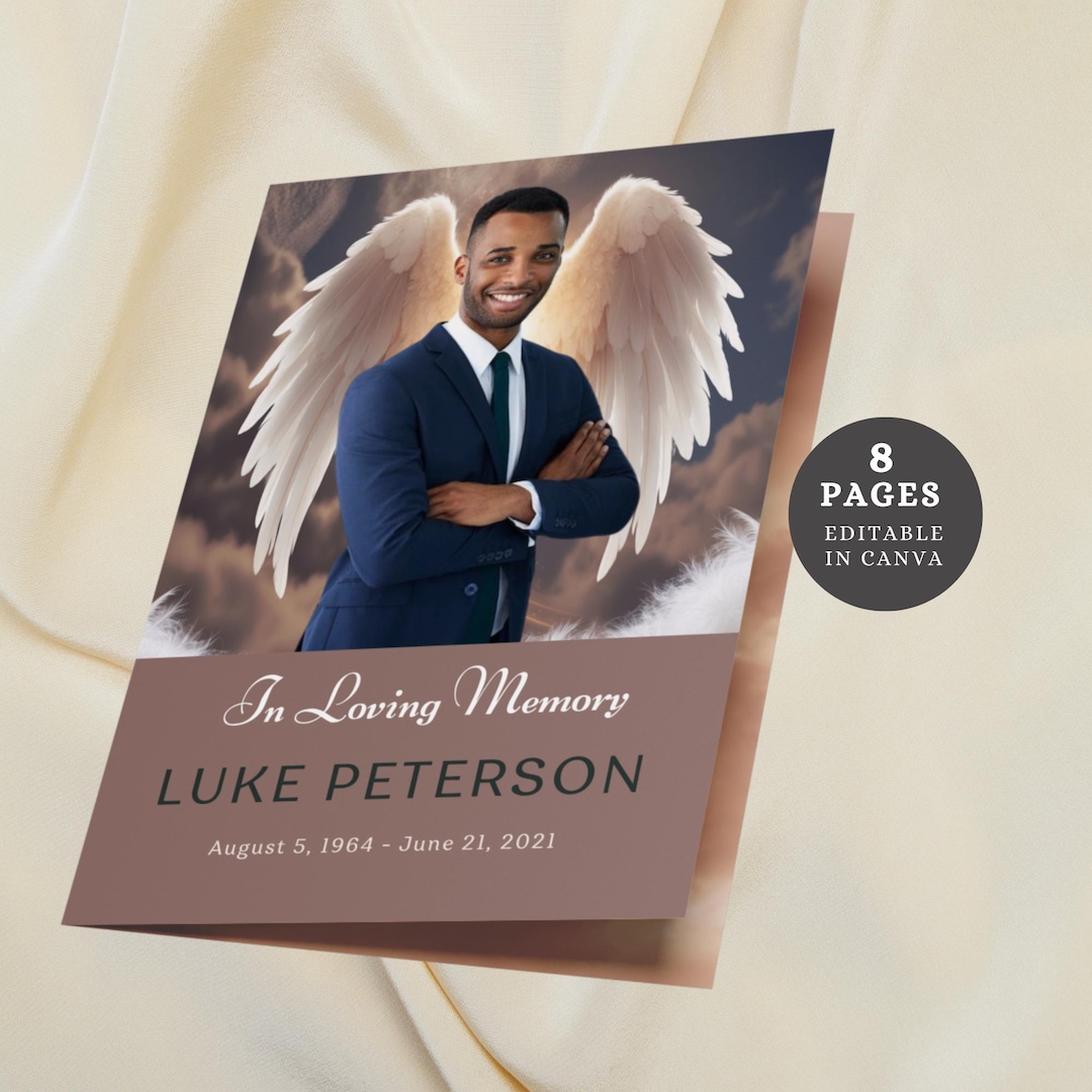 Angel Wings Funeral Program Template Canva, Celebration of Life ...