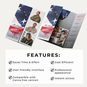 Military Veteran Funeral Program Canva Template Gatefold Patriotic ...