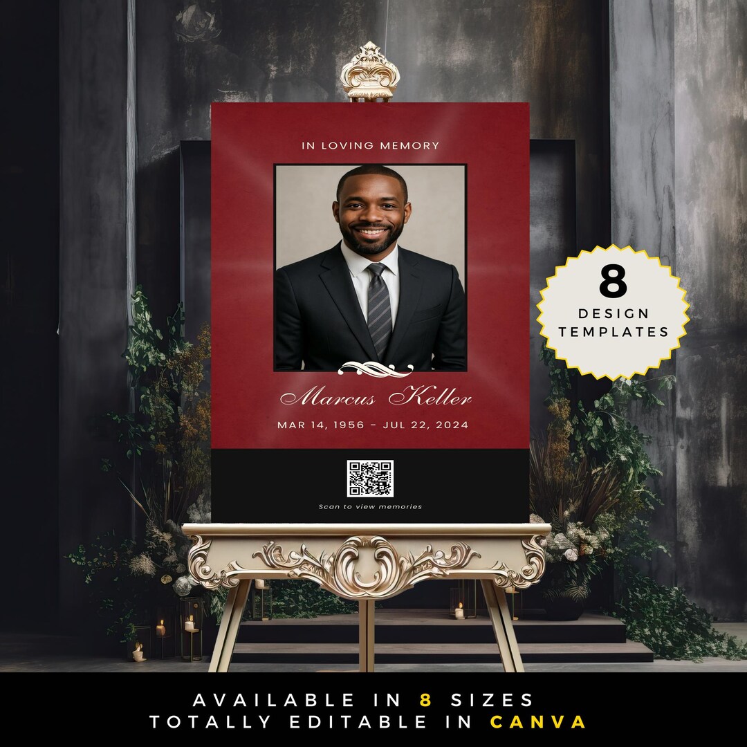 Black Red Funeral Welcome Sign Bundle, Canva Template Funeral Poster ...