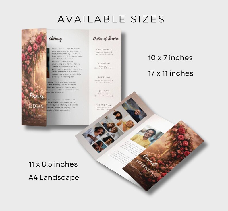 Floral Funeral Gatefold Canva Template Editable Obituary Program ...