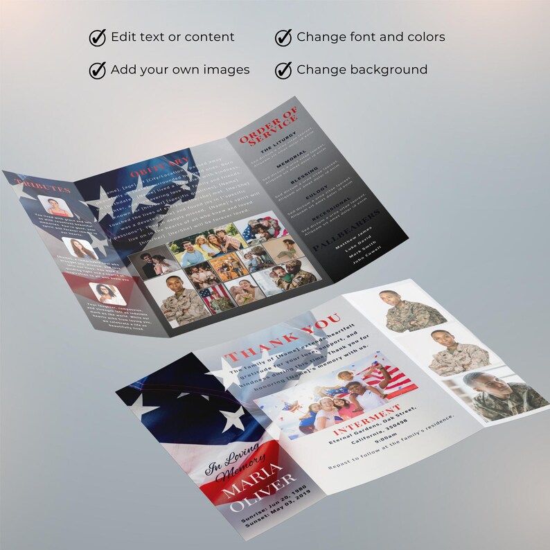 Military Veteran Funeral Program Canva Template Gatefold Patriotic ...